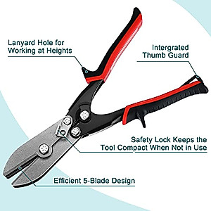 Gulfmew 5 Blade Sheet Metal Crimper, Hand Crimper HVAC Pipe Crimper for 24 Gauge Steel and 28 Gauge Stainless Steel, Downspout Crimper for Pipe, Ductwork, Stove Pipe, Venting Work