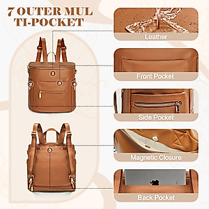 miss fong Diaper Bag Backpack Baby Diaper Bag, Large Leather Diaper Bag Backpack with Changing Pad, Stroller Straps, and 2 Insulated Pockets(Convertible, Brown)