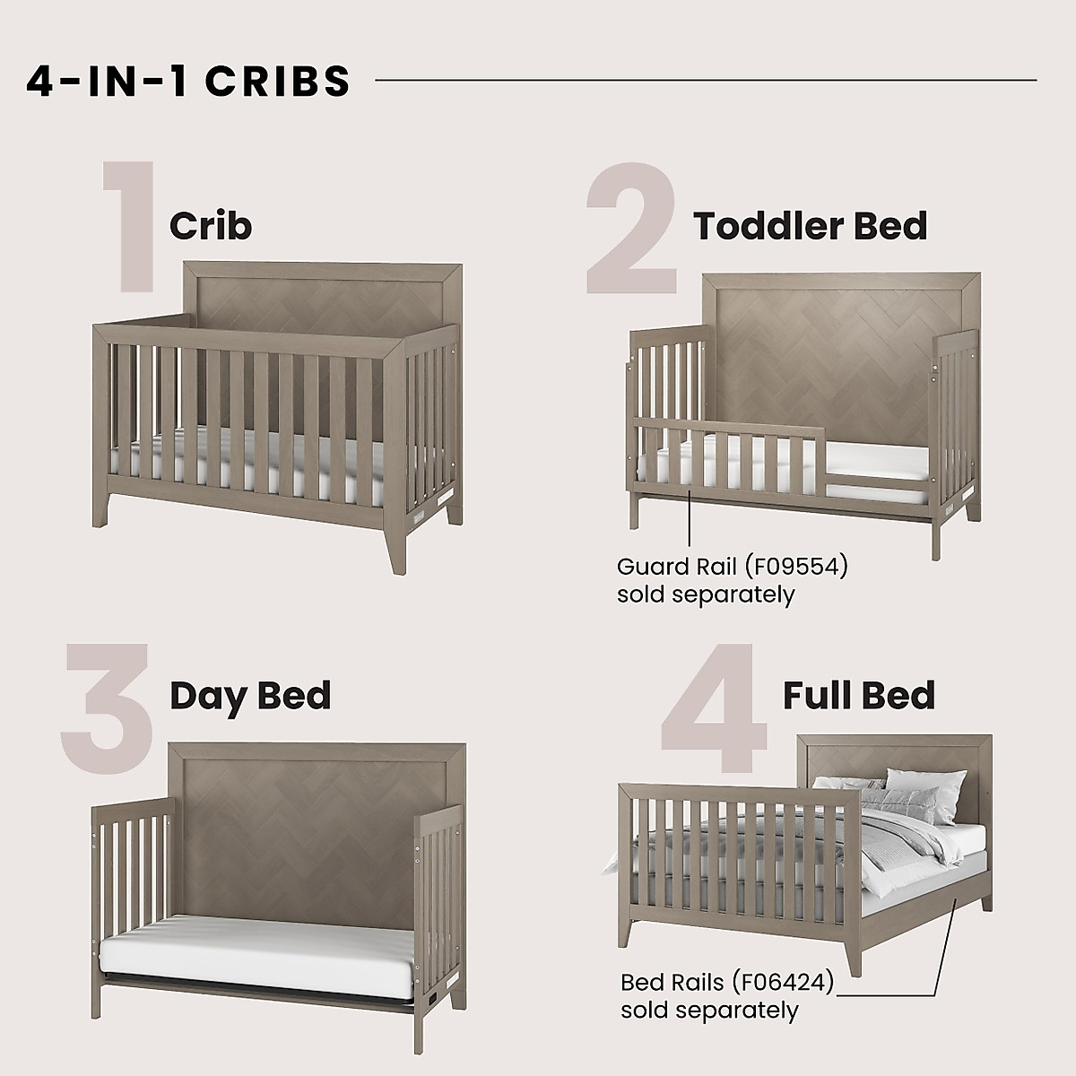 Child Craft Kieran 4-in-1 Convertible Crib, Baby Crib Converts to Day Bed, Toddler Bed and Full Size Bed, 3 Adjustable Mattress Positions, Non-Toxic, Baby Safe Finish (Crescent Gray)