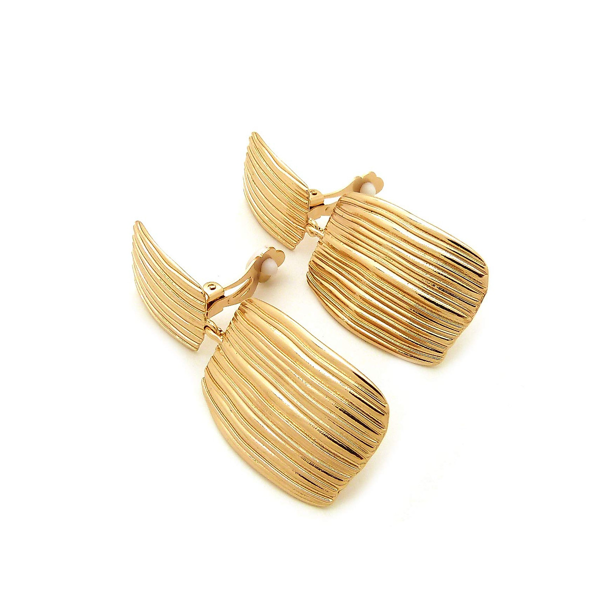 Women's Oversize Geometric, Tear Drop, Hammered Statement Metal Clip on Earring (Many Styles) (Gold/Style 9)