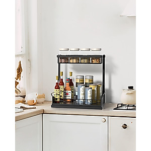 2-Tier Under Sink Organizer, Metal Tiered Sliding Shelves for Kitchen, Laundry Room, and Bathroom, Holds up to 50 lbs with 4 Anti-Slip Rubber Pads, Black