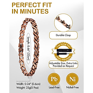 Feraco Copper Bracelets for Women, 99.99% Pure Copper Magnetic Bracelets with Effective Neodymium Magnets, Adjustable Jewelry Gift with Sizing Tool (Fishtail)