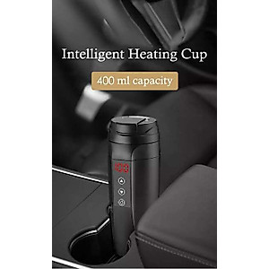 Smart Travel Car Heated Mug Portable Electric Cup 12/24V Stainless Steel Tumbler Anti-Spill lid Leakproof LCD Display Temp Control Thermos Keep Coffee Milk Tea Warm Safe for use Easily Washing