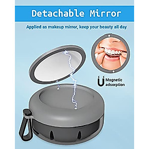 Denture Bath Case, Denture Cup, Leak Proof Portable Retainer Case, Denture Cleaning Kit with Cleaner Brush, Denture Box with Strainer & Mirror, Denture Case for Aligner Retainer Mouth Guard