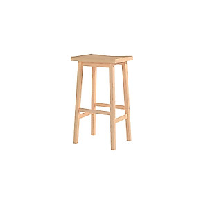 PJ Wood 24 Inch High Easy to Maintain Single A Frame Classic Bar Stool Saddle-Seat with Built in Bars as Footrests, Natural Wood