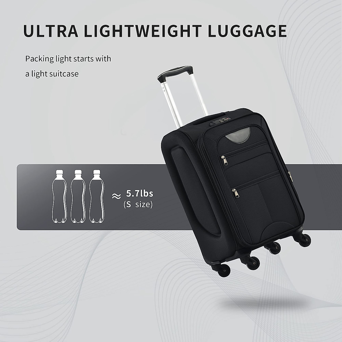 Merax Softside Luggage Set, Travel Suitcase Expandable Lightweight, 3 Piece Luggage Sets with Spinner Wheels 22" 26" 30" Suitcase with TSA Lock (Black)