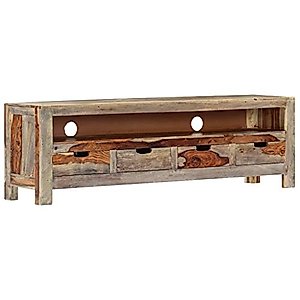 vidaXL Solid Sheesham Wood TV Cabinet Sturdy 4 Drawers Open Compartment Compact Practical TV Stand TV Unit Home Furniture 51.1"