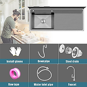 Commercial Restaurant Sink Utility Sink Stainless Steel Free-standing Kitchen Sink Set Single Bowl w/ Faucet & Drainboard for Laundry Garage Camping 120x50x80cm/47.2x19.7x31.5in Left