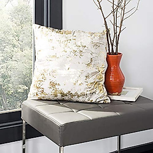 Safavieh Edmee Metallic Throw Pillow, 22"x22", Beige/Gold