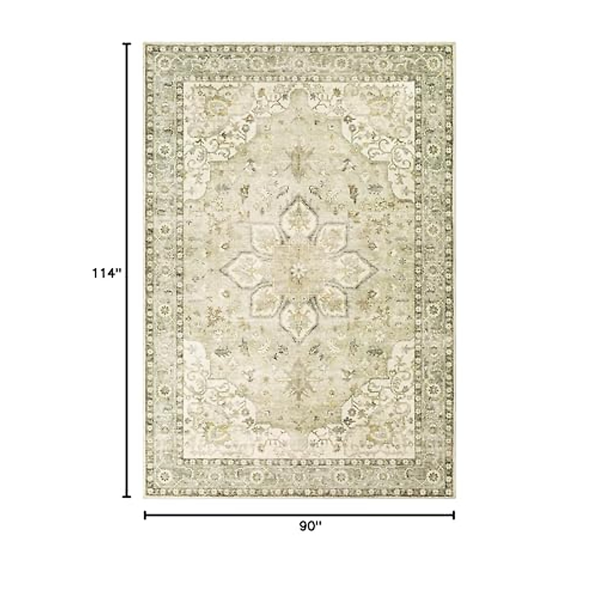 Mark&Day Area Rugs, 8x10 Heiereind Traditional Cream Area Rug, Cream Green Grey Carpet for Living Room, Bedroom or Kitchen (7'6" x 9'6")