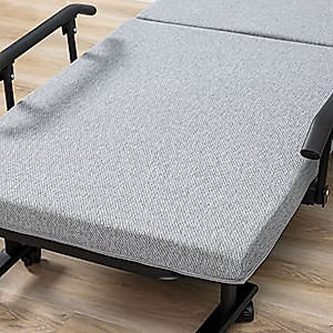 HOMCOM Rollaway Bed, Folding Bed with 3.25" Mattress, Portable Foldable Guest Bed with Adjustable Backrest, and Metal Frame on Wheels, Light Grey