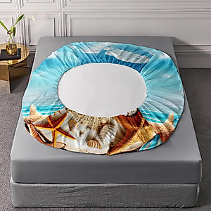 AILONEN Beach Fitted Sheet Set Full Size, Ocean Theme Bed Sheet Set,Starfish Coastal Sheets Set for Boys Girls,Surfboard Sheets Set 3 Pieces, 1 Fitted Sheet and 2 Pillowcases