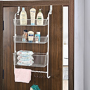 Wetheny Over The Door Heavy Duty 3 Tier Hanging Wire Storage Basket Pantry Cabinet Spice Rack Towel Rack hanging Shelf Organizer with Hooks and Napkin Holder for Bathroom Kitchen Craft Room White
