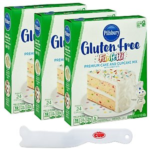 Pillsbury Funfetti Gluten Free Cake and Cupcake Mix with Candy Bits (Pack of 3) with By The Cup Frosting Spreader