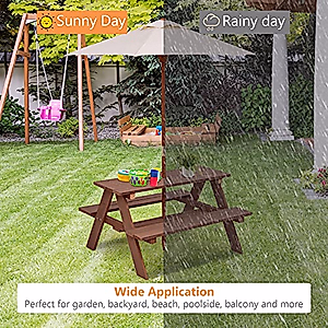 KOTEK Kids Picnic Table with Umbrella Foldable, Wooden Kids Table & Benches for Crafting, Eating & Playing, Outdoor Toddler Activity Table for Backyard, Patio, Garden, Gift for Ages 3-8