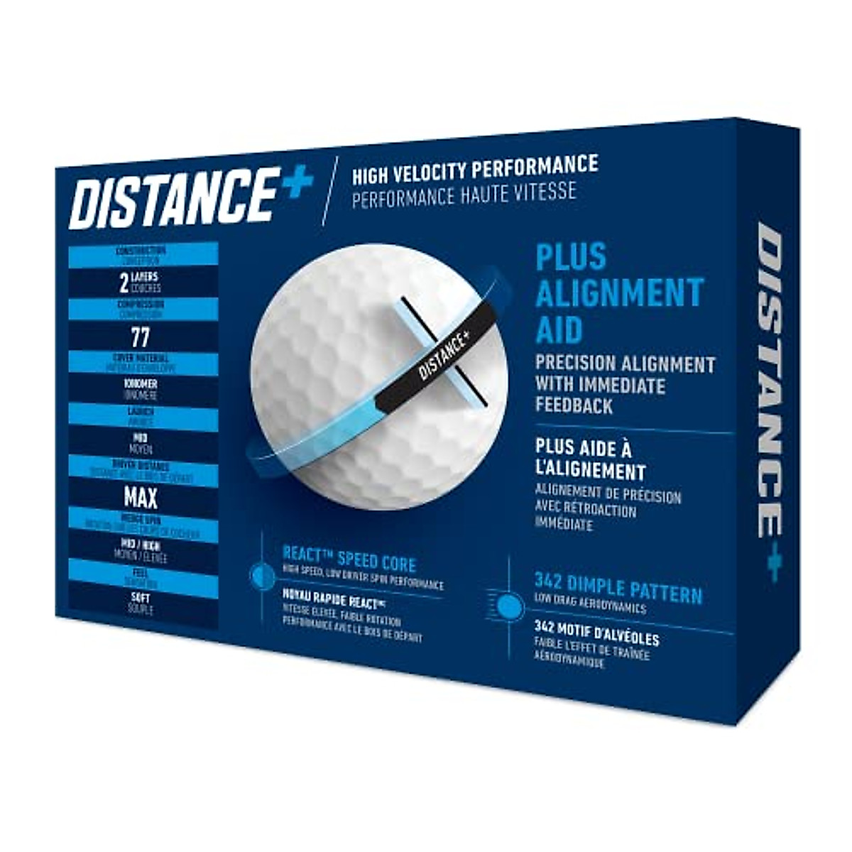 TaylorMade 2021 TaylorMade Distance+ Dozen Golf Balls, White (1 box with four lines of 3 balls each, 12 golf balls in total)