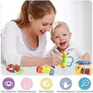 WISHTIME 11PCS Baby rattles teethers for Newborn Toys, Gifts for Infants with Hand Development Rattle Toys and Giant Bottle for 0 3 6 9 12 Month Girl and boy