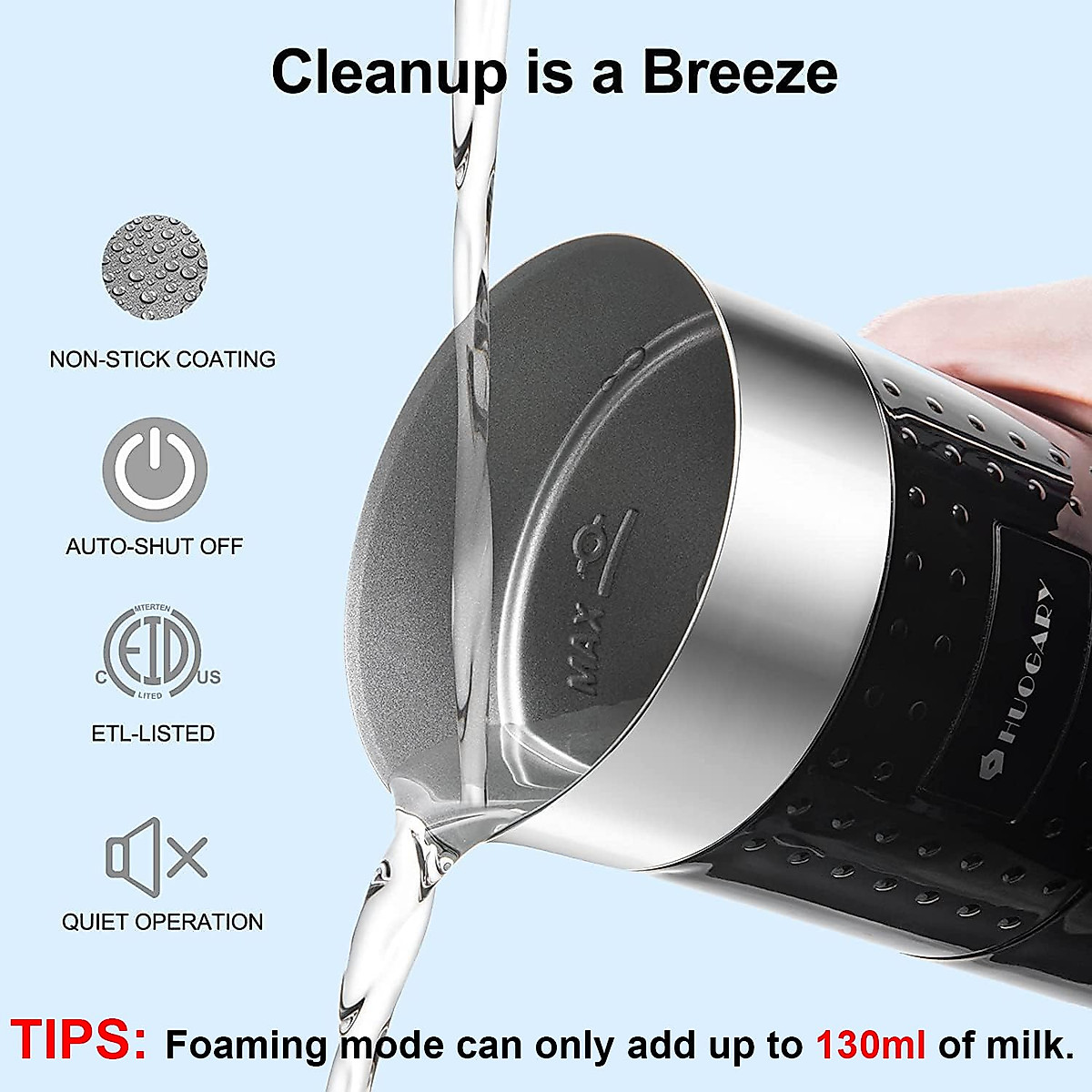 Huogary Electric Milk Frother and Steamer - 4 In 1 Automatic Milk Steamer,300ml/10.1oz Hot& Cold Foam Maker and Milk Warmer For Latte,Cappuccinos,Macchiato,Silent Working,Black,120V