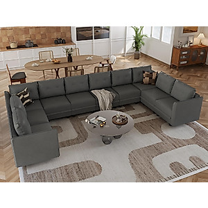 LLappuil Oversized Modular Sectional Sofa, Convertible U Shaped Sofa with Storage, Large Sectional Couch for Living Room, Faux Leather Fabric Waterproof Sofa, 10 Seat, Dark Grey