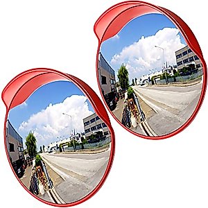 2 Pieces Safety Convex Mirror Traffic Mirror Corner Mirror Outdoor Security Mirror Blind Spot Mirror for Driveway Road Parking Lot Garage Warehouse, Tear off The Protective Film Before Use (24 Inch)