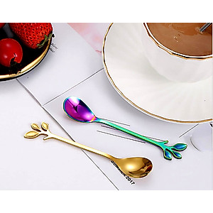Anller 16 Pieces Stainless Steel Coffee Spoons Dessert Forks, Set of 8 Spoons 8 Forks, Rainbow