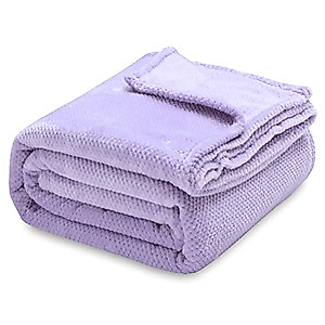 SOCHOW Soft Fleece Bed Blanket Twin Size, Cozy Warm Lightweight Waffle Weave Bedding Blanket for All Seasons, 66 x 90 inches Lilac