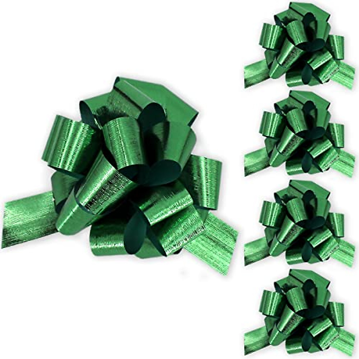 Instabows Gift Bow Metallic Style Finish - Easy to Use Pull String Bows for Wrapping - 5 Inch - Green - Perfect for Beautiful Presents 5 Pack of Pull Bows