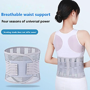 SunshineFace Back Support Belt Lower Back Support for Women and Men Breathable Adjustable Lumbar Support Pain Relief Back Brace for Lower Back Pain, Grey S