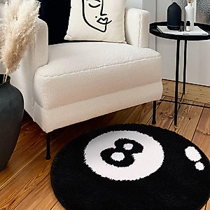 Panstar 8 Ball Rug, 24" Black and White Round Rug Non Slip Cool Aesthetic Rugs, Fun Hypebeast Rug for Bedroom Bathroom Living Room, Washable Y2K Rug for Y2K Room Decor