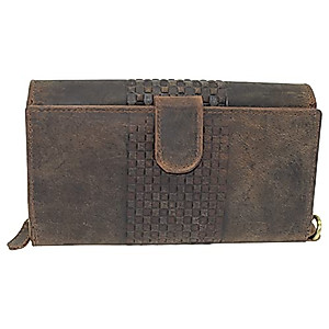 RFID Blocking Vintage Leather Large Capacity Clutch Purse Smartphone Hand Wristlet Wallet Credit Card Holder Wallets for Women (Brown)