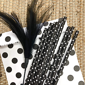 Black and White Paper Straws - Polka Dot - 7.75 Inches - 50 Pack