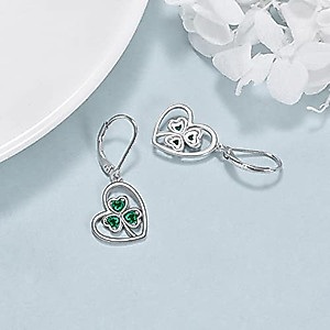 VONALA Clover Earrings 925 Sterling Silver Green Shamrock Leverback Earrings Irish Heart Drop Dangele Earrings ST Patricks Day Lucky Jewelry Gift for Women