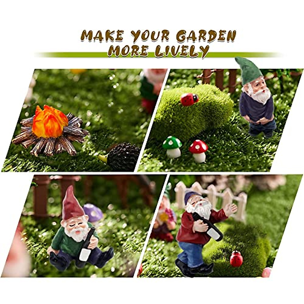 Fairy Garden Accessories Cute Dwarfs Statues Miniature Figurines for Outdoor or House Desktop Decor Camping Dwarfs Kit of 4 pcs