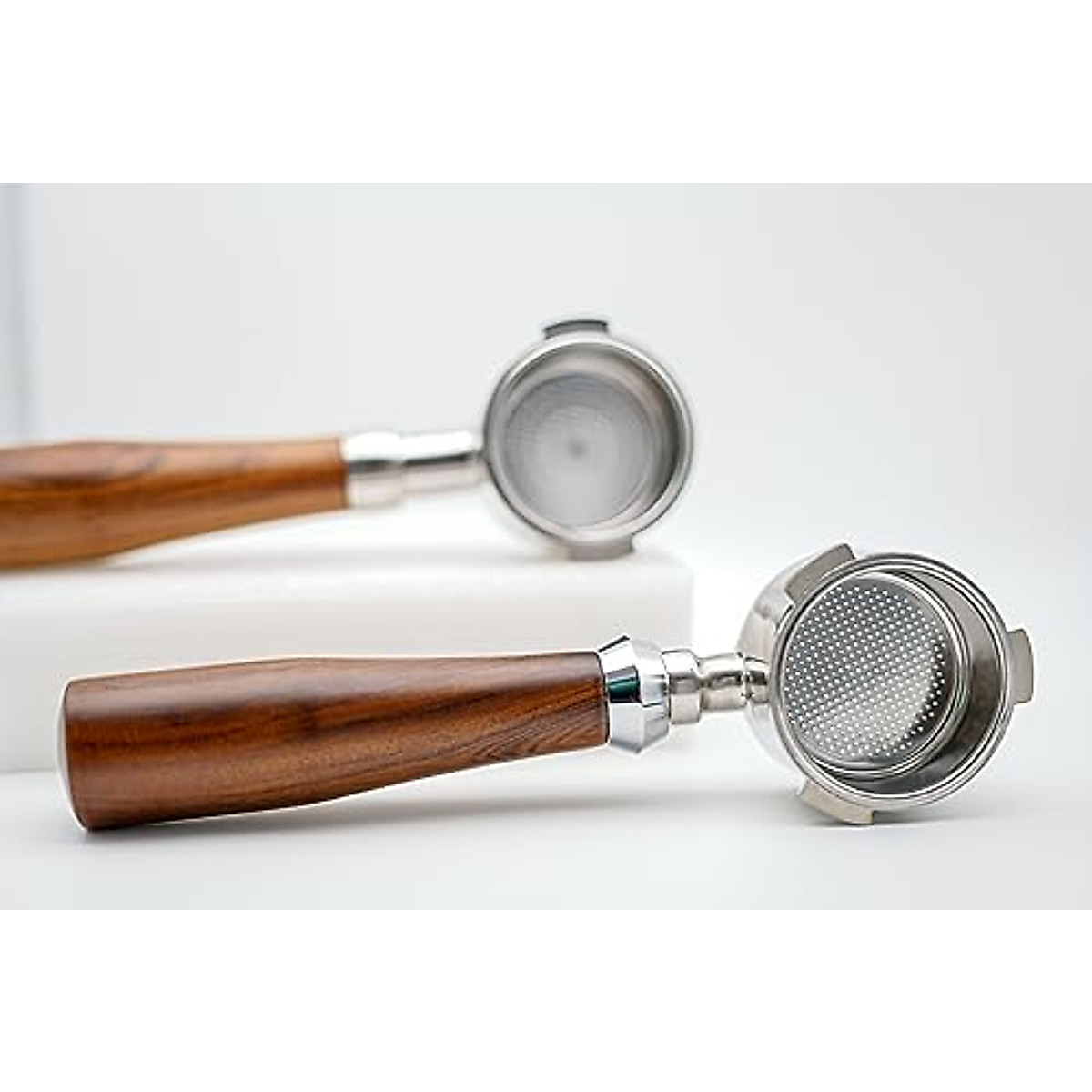 CittaLalage Coffee Espresso 304 Stainless Steel & Wooden Bottomless Portafilter 3 Ears 51mm with Filter Basket (14-18g double shots) Fits for Delonghi Coffee Machine EC680/EC685, SMEG & EUPA