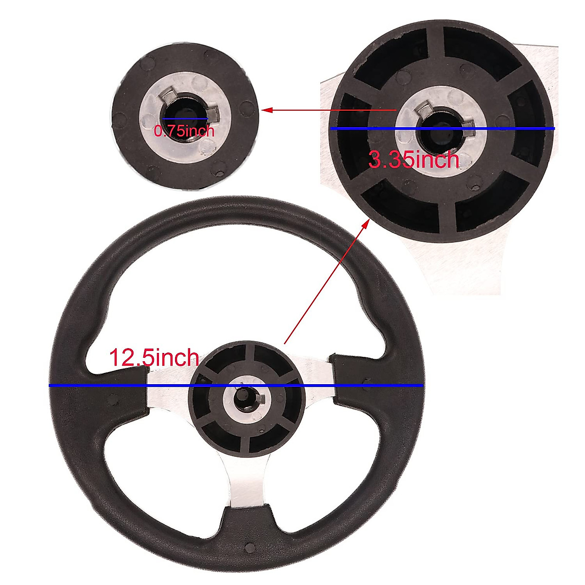 Replacement Boat Steering Wheel 12-1/2 Inch Pontoon Boat Accessories Marine Aluminum 3 Spoke for Yacht Speedboat Cruiser