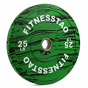 FITNESSTAO Olympic Bumper Plates, 10LB-45LB Rubber Weight Plates with 2" Stainless Steel Hub, Barbells Weight Plates for Weightlifting, Strength Training, Muscle Toning, Crossfit in Home & Gym 25LB-1