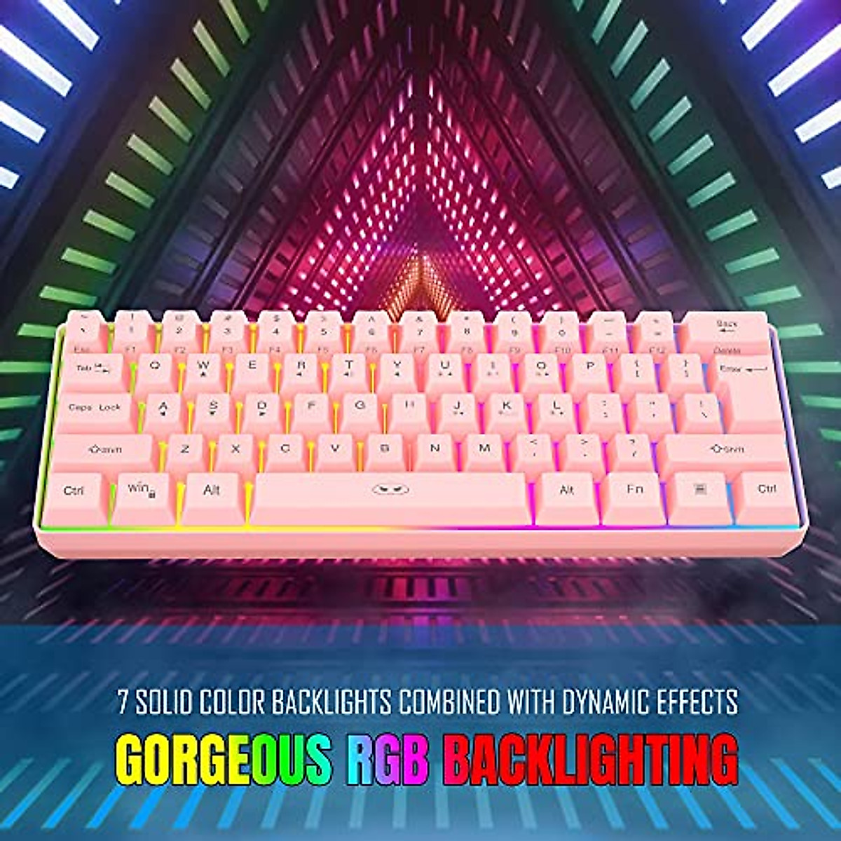 MageGee TS92 Wireless 60% Gaming Keyboard, Compact 61 Keys Rechargeable RGB Backlit Office Keyboard, 2.4G Wireless Connection, Pink Waterproof Portable Computer Keyboard for Mac Windows Laptop
