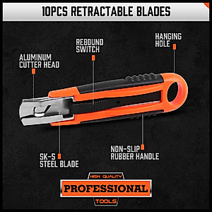 HORUSDY 4-Pack Box Cutter Utility Knife, Safety Retractable Box Cutter for Cardboard, Boxes and Cartons, Extra 10 Blades.