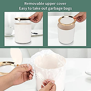 MAJOYLIFE Small Desk Trash Can with Lid,Mini Desktop Garbage Can,Round Plastic Wastebasket for Bathroom,Bedroom,Kitchen,Office,Car(White)