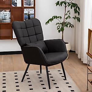 MFFM Leather Armchair, Modern Accent Chair High Back, Living Room Chairs with Metal Legs and Soft Padded, Sofa Chairs for Home Office,Bedroom,Dining Room