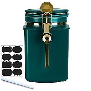 PARACITY Vintage Coffee Canister with Airtight Lid, Plastic Coffee Bean Storage Container with One Way CO2-Release Valve, Kitchen Food Storage Container Labels, Marker& Scoop for Ground Coffee, Tea