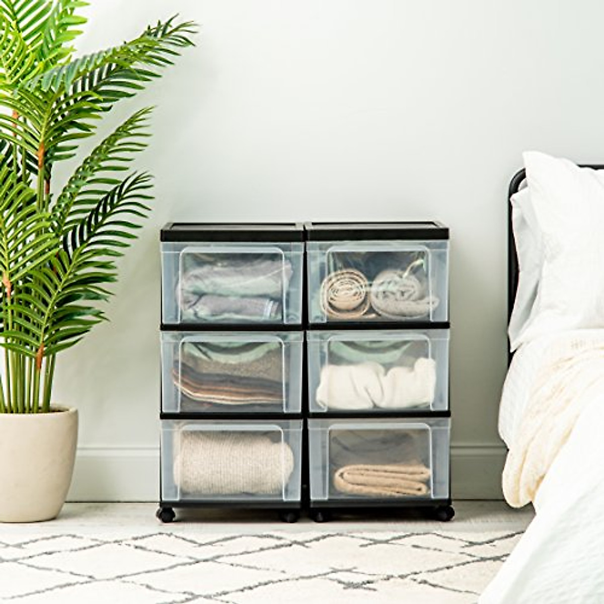 IRIS USA NC-3 Wide Storage Cart, 3 Drawer (2 Pack), Black, 2 Count