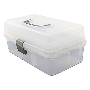 Auniwaig Portable Handled Storage Organizer Box 33cm Plastic Sewing Box Multipurpose Art Tool Container Case Transparent Box with Removable Tray for Art Craft and Cosmetic (33x20x15cm) 1pcs