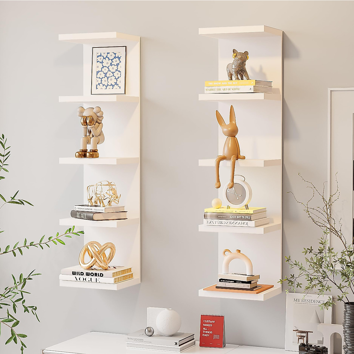 LitaEther 5 Tier Lack Floating Shelf,Set of 2 White Wall Shelf Unit,Display Shelf
