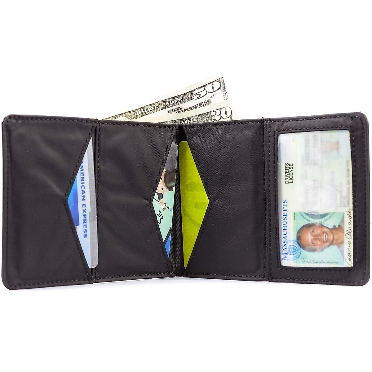 Big Skinny Men's Super Skinny Leather Bi-Fold Slim Wallet, Holds Up to 30 Cards, Black