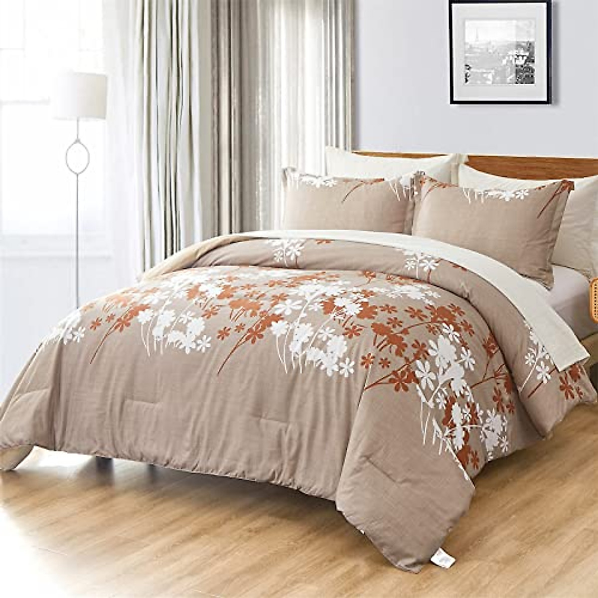 Yiran 3 Pieces Comforter Set with 2 Pillowcases Floral Comforter for Soft Microfiber Queen Size Bedding Set for All Seasons 90"x90"