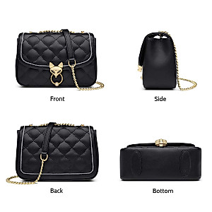 FOXER Small Crossbody Bags for Women, Split Cowhide Trendy Design Ladies Mini Cell Phone Purses with Metal Chain Strap Women's Quilted Shoulder Bags Girls Fashion Cross Body Purses (Black)