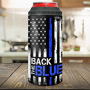 winorax Police Gifts Back The Blue American Flag Tumbler 4-in-1 Can Cooler Stainless Steel 16oz Travel Mug Coffee Cups US Flag Police Academy Graduation Gifts for Men Cops Officer Retirement