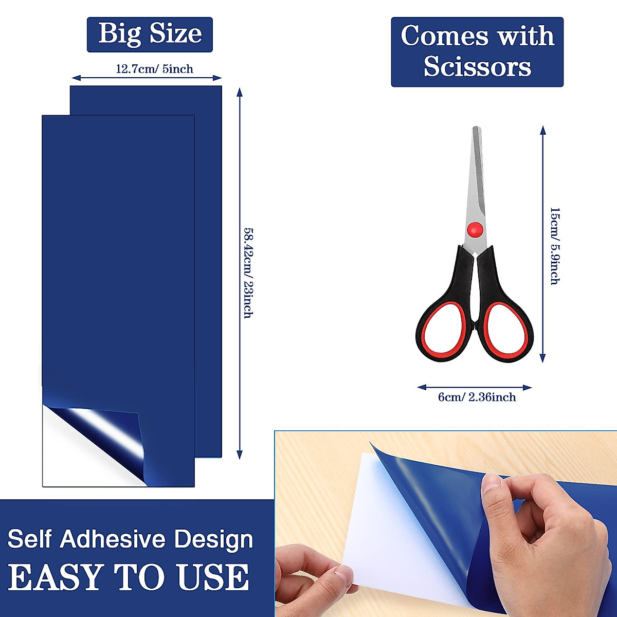 4 Pcs 23 x 5 Inch Vinyl Pool Repair Patch Kit Large Self-Adhesive PVC Pool Patch Repair Kit Cut-to-Size Inflatable Pool Patches with Scissors for Swimming Pools Inflatable Boat Products(Dark Blue)