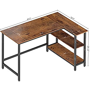 WOODYNLUX L Shaped Desk - 43 Inch Gaming Desk, Computer Corner Desk, Home Office Writing Desk with Shelf, Space-Saving Workstation Table, Modern Simple Wooden Desk, Rustic Brown